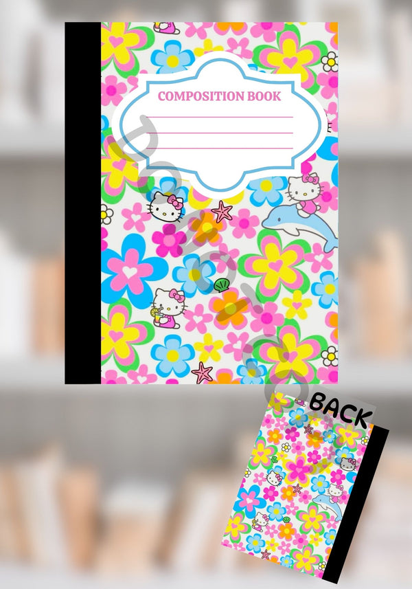 Cute Kitty Retro Floral Composition Notebook – Palmetto Blanks